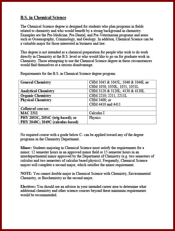 Degree Requirements - Department of Chemistry & Biochemistry
